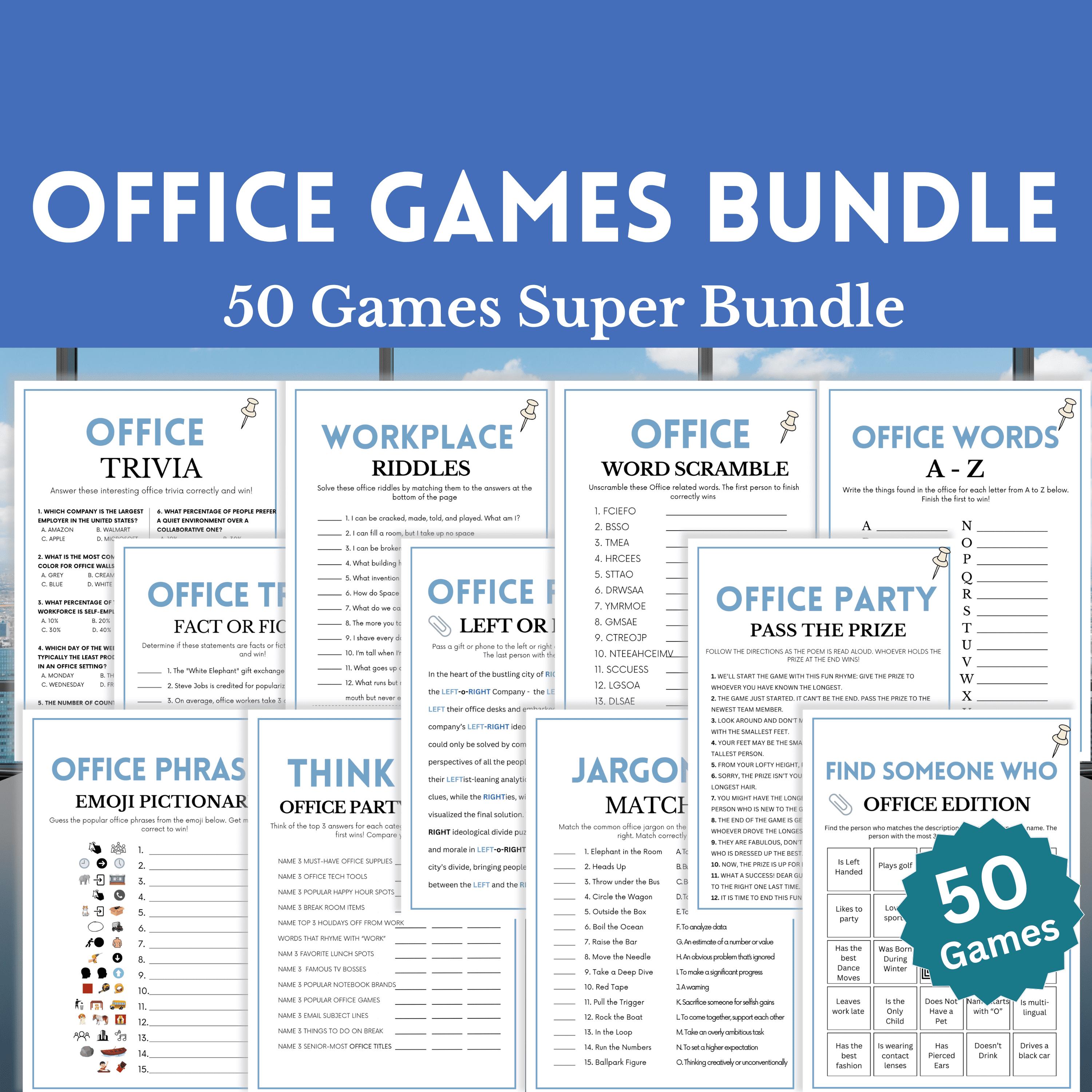 Office Games Bundle, 50 Games Super Bundle, Office Party Games, Team ...