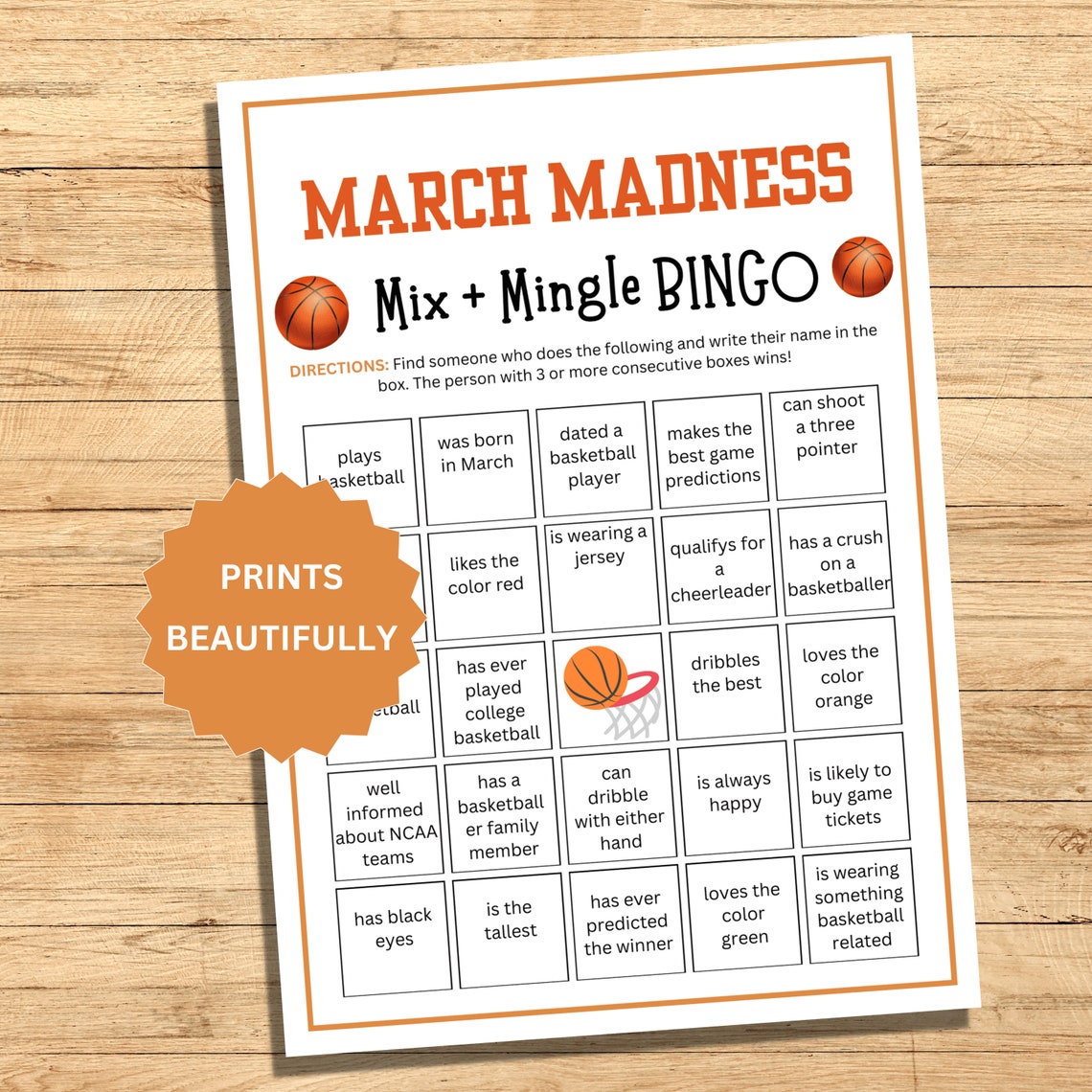 March Madness Mix and Mingle Bingo, March Madness Party Games, March ...