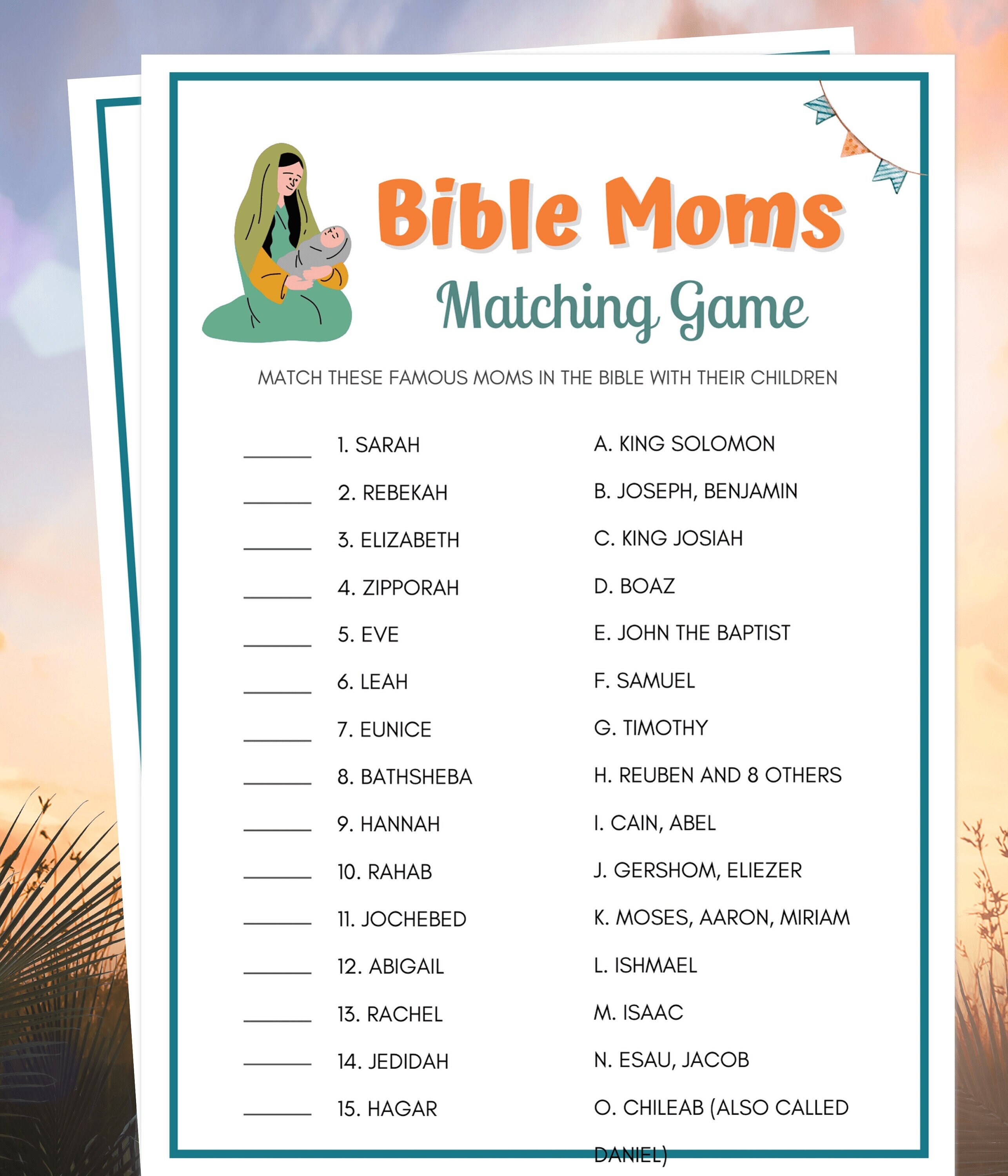 Bible Games, Bible Moms Match Up, Mothers in the Bible, Bible Trivia ...