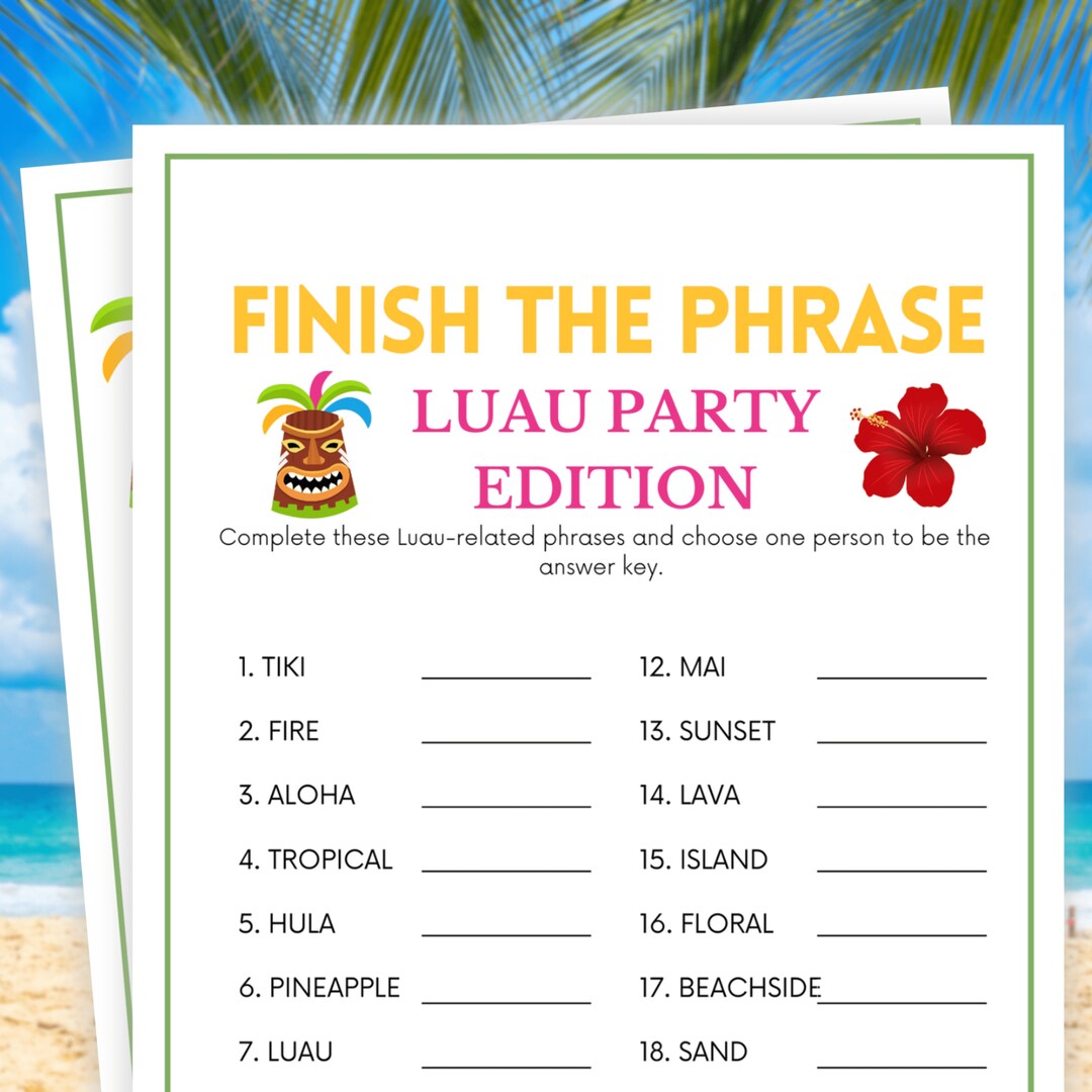Luau Party Games, Finish the Phrase, Luau Games, Aloha Party Games ...