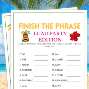 Luau Party Games, Finish the Phrase, Luau Games, Aloha Party Games ...