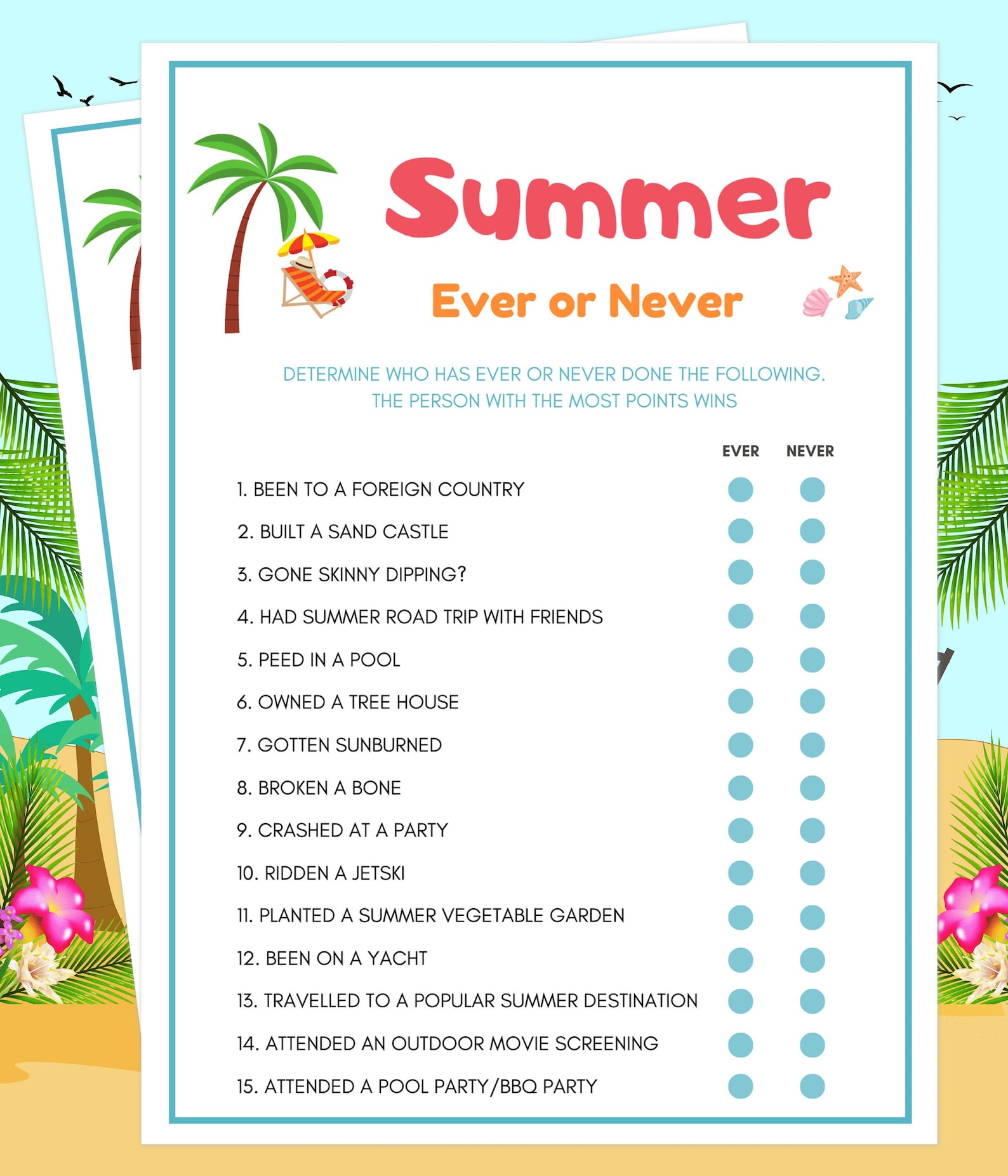 Summer Games, Summer Ever or Never Game, Summer Games for Kids, Summer ...
