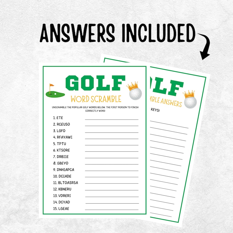 Golf Games, Word Scramble, Golf Party Games, Golf Birthday Games, Golf ...