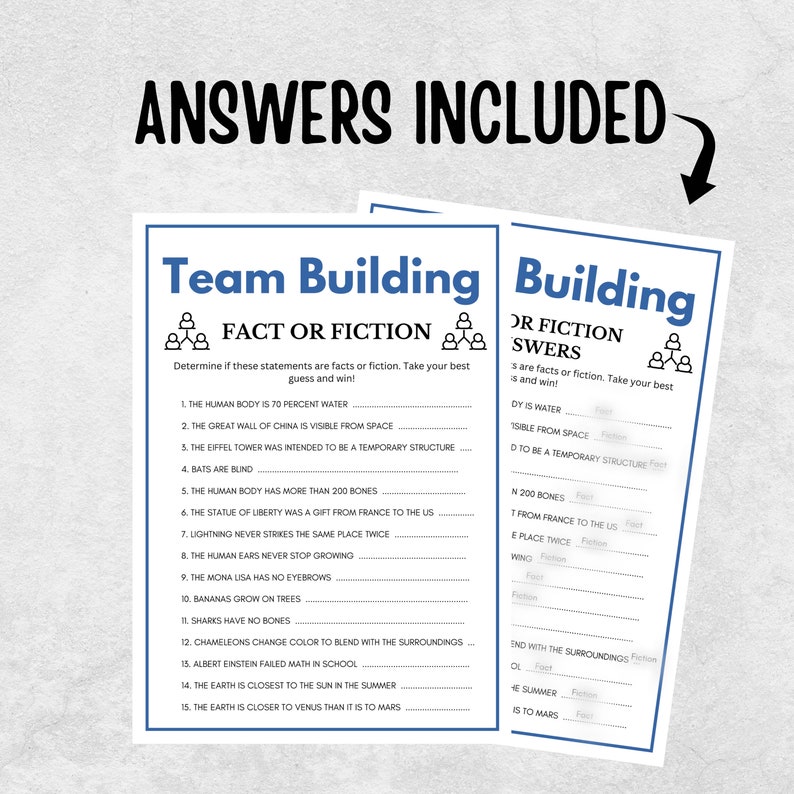 Team Building Fact or Fiction Trivia, Team Building Games, Party Games ...