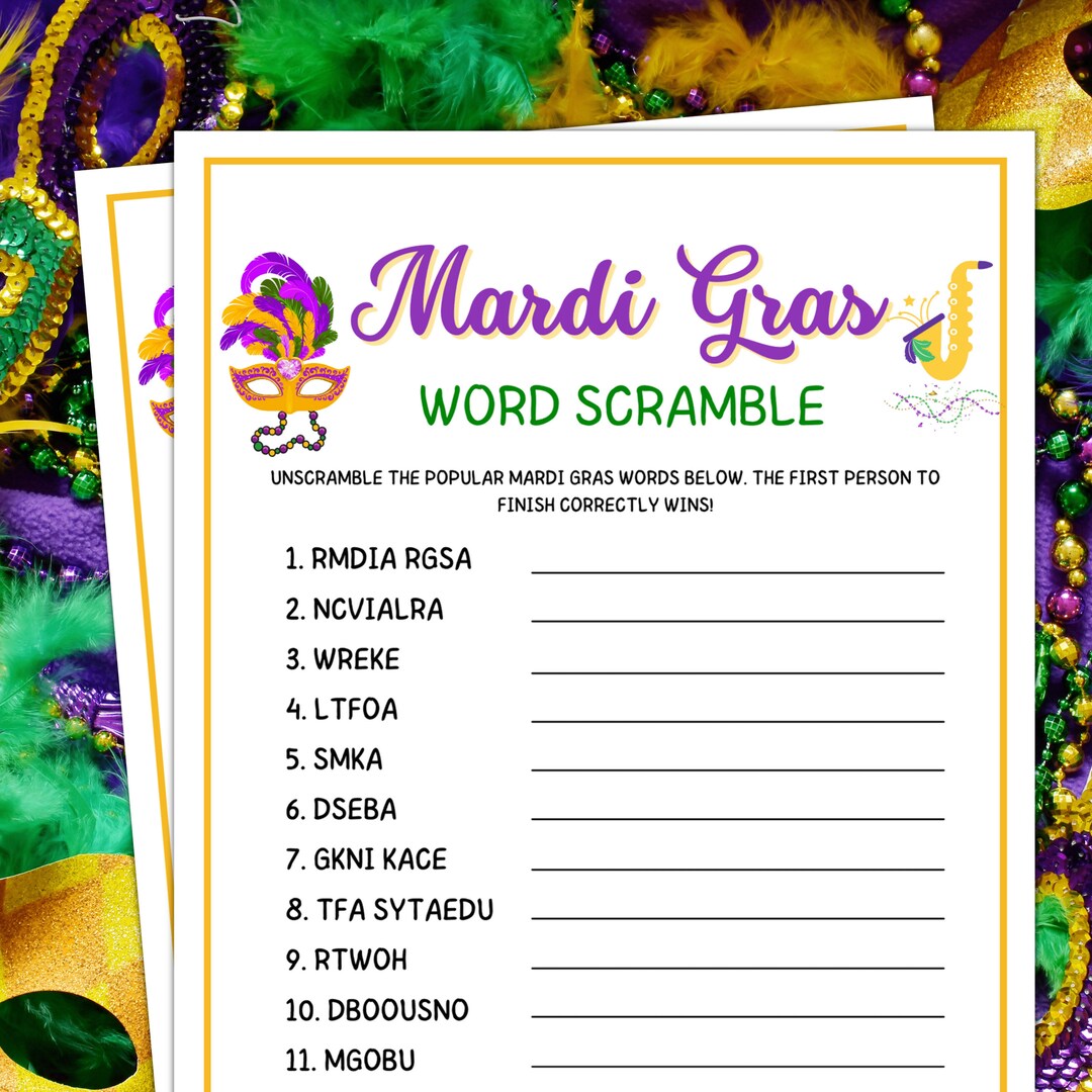 Mardi Gras Games, Mardi Gras Word Scramble, Mardi Gras Party Games, Fat ...