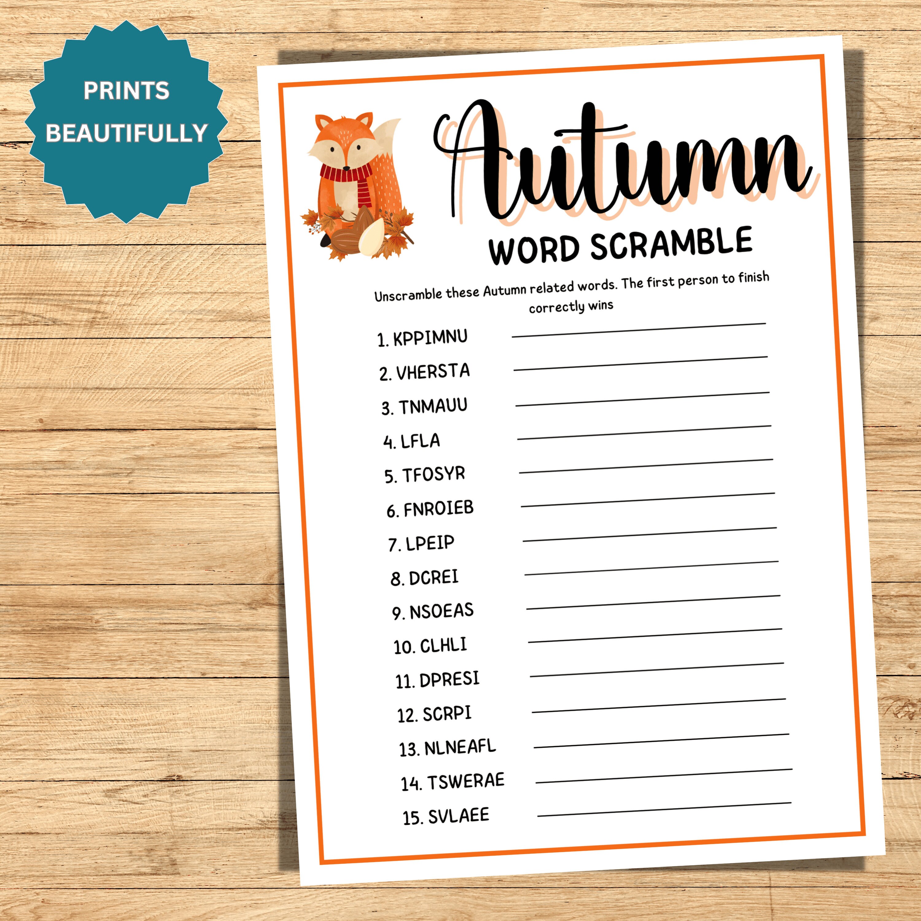 Autumn Word Scramble Autumn Games Printable Autumn Party Games - Etsy