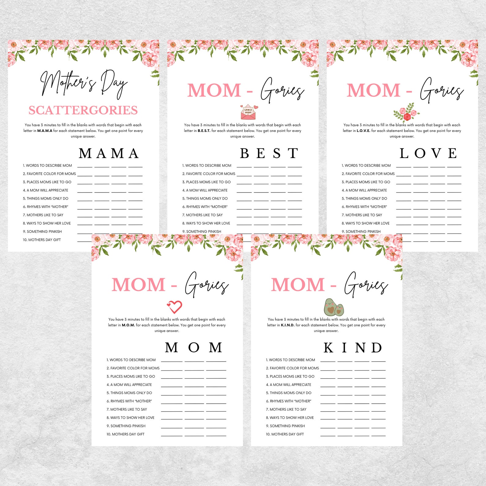 Mothers Day Games, Scattergories, Mothers Day Party Games for Kids ...