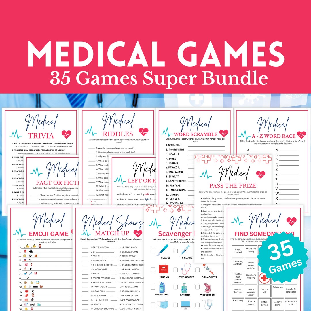 Medical Games Bundle, 35 Game SUPER Bundle, Medical Party Games for ...