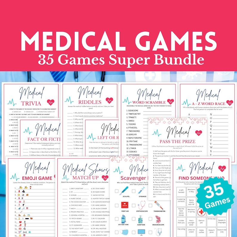 Medical Games Bundle, 35 Game SUPER Bundle, Medical Party Games for ...