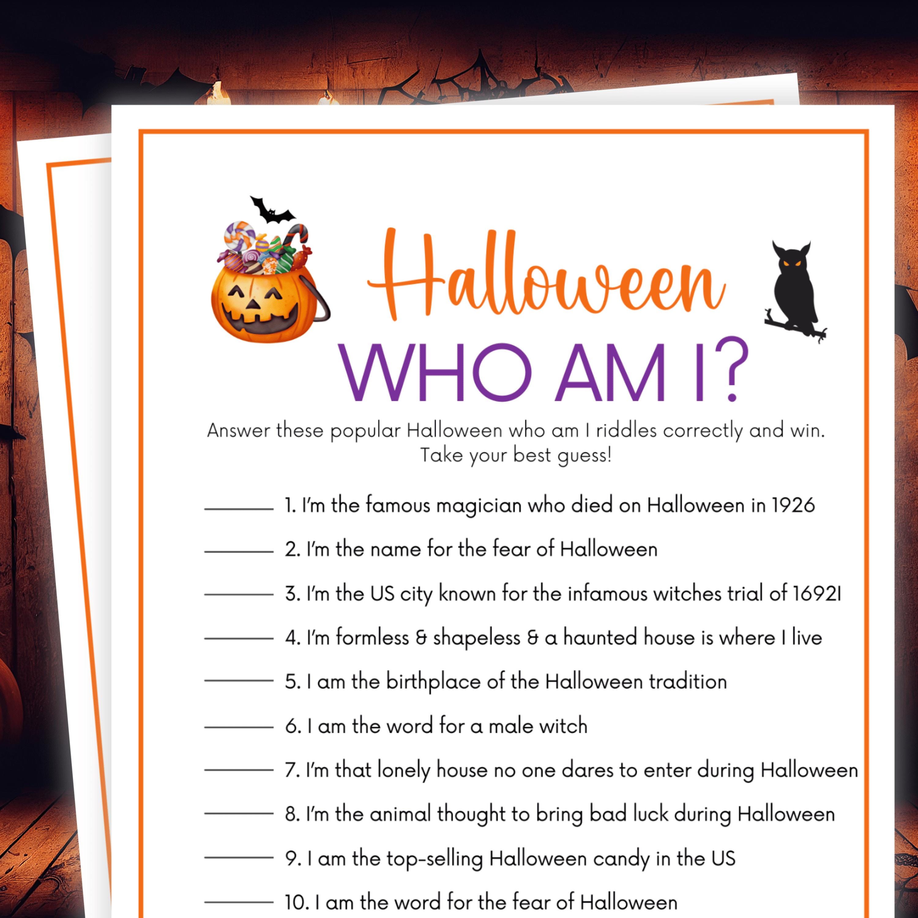 Halloween Games, Who Am I Riddles, Halloween Party Games, Halloween ...