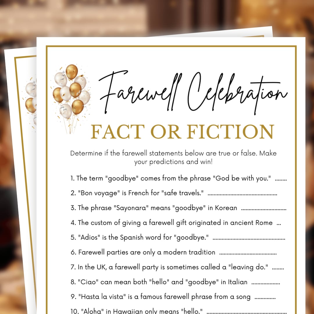 Farewell Party Games, Farewell Fact or Fiction, Farewell Party Games ...