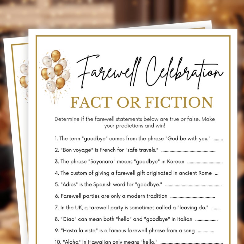 Farewell Party Games, Farewell Fact or Fiction, Farewell Party Games ...