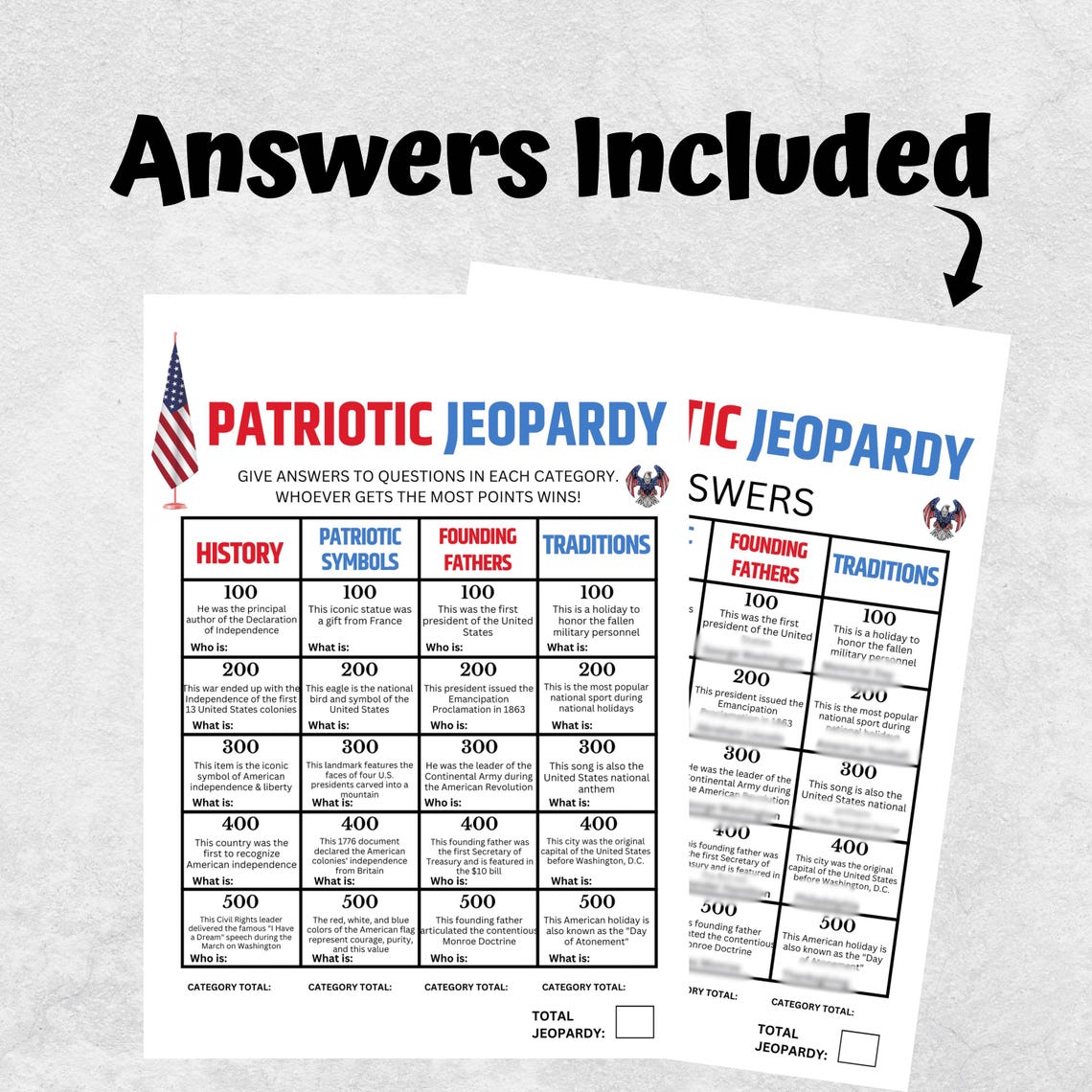 Patriotic Games, Patriotic Jeopardy, Patriotic Party Games, Printable ...