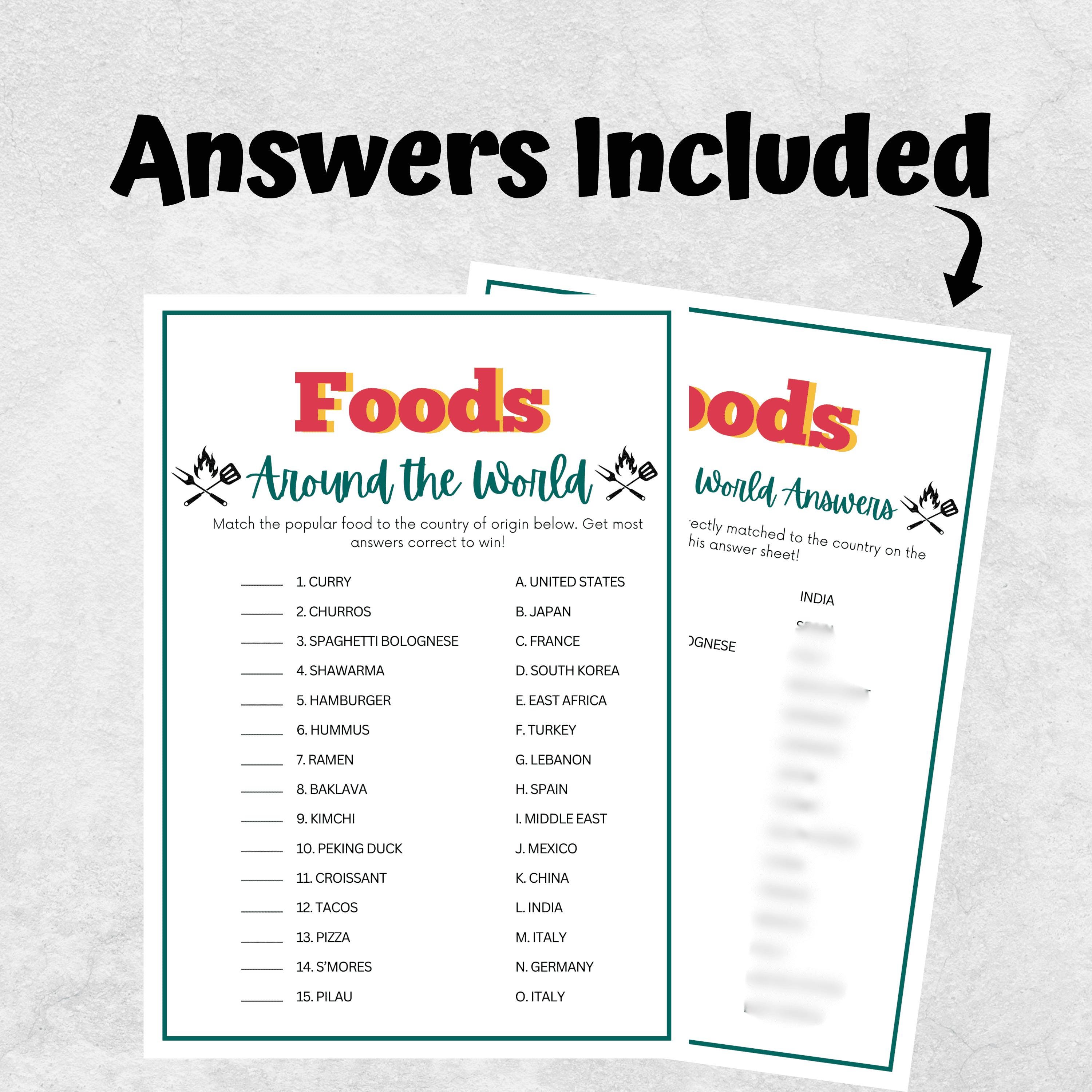 Foods Around the World, Food Trivia, Party Games for Kids & Adults, BBQ ...