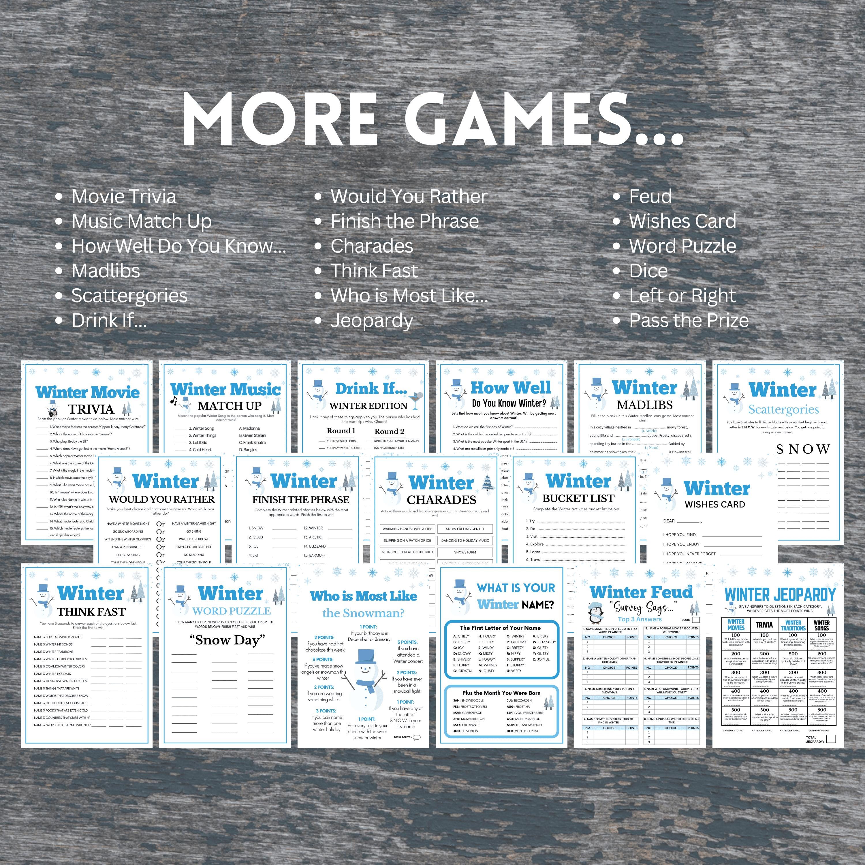 Winter Games, 50 Game MEGA Bundle, Winter Party Games, Birthday Games ...