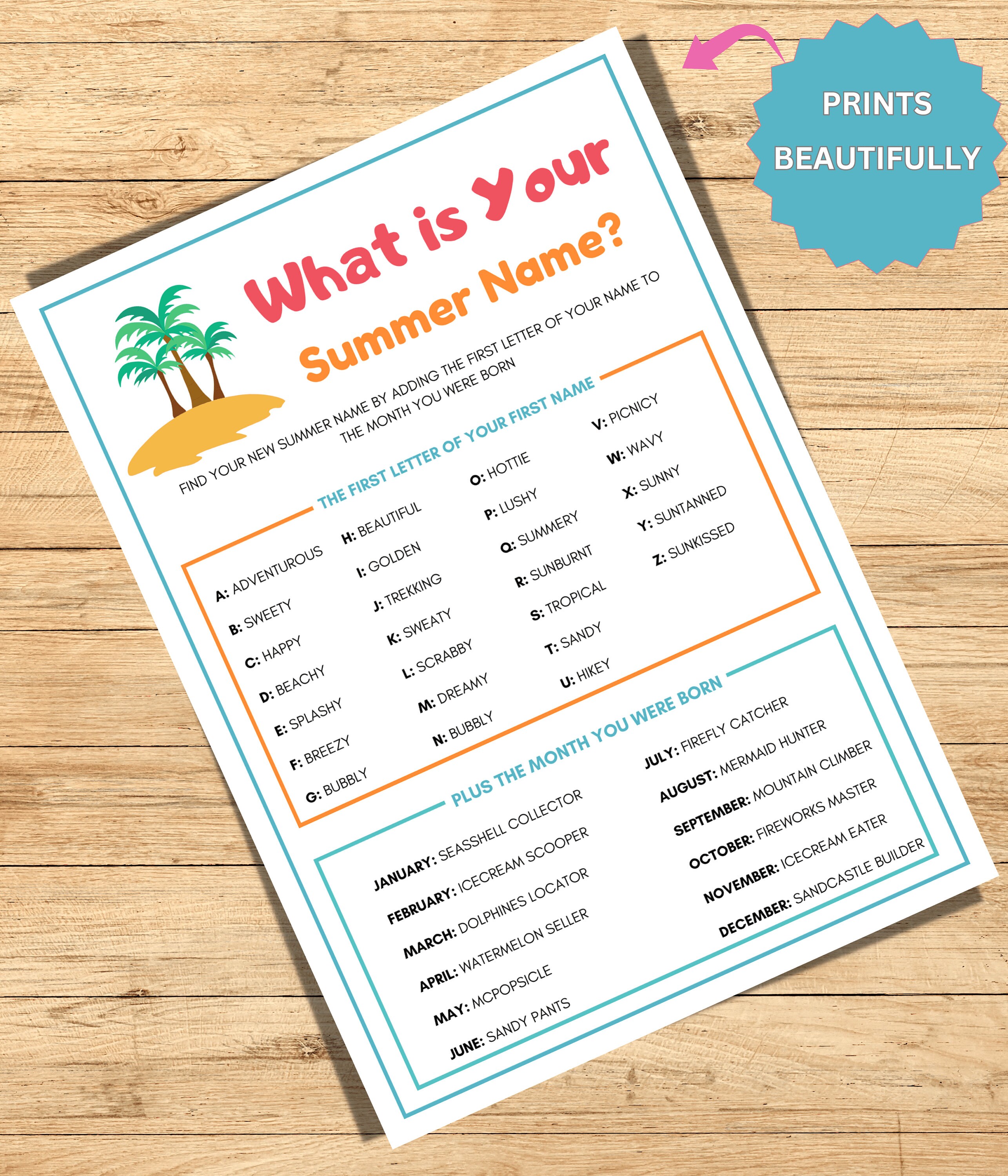 Summer Games, What is Your Summer Name?, Summer Game for Kids, Summer ...