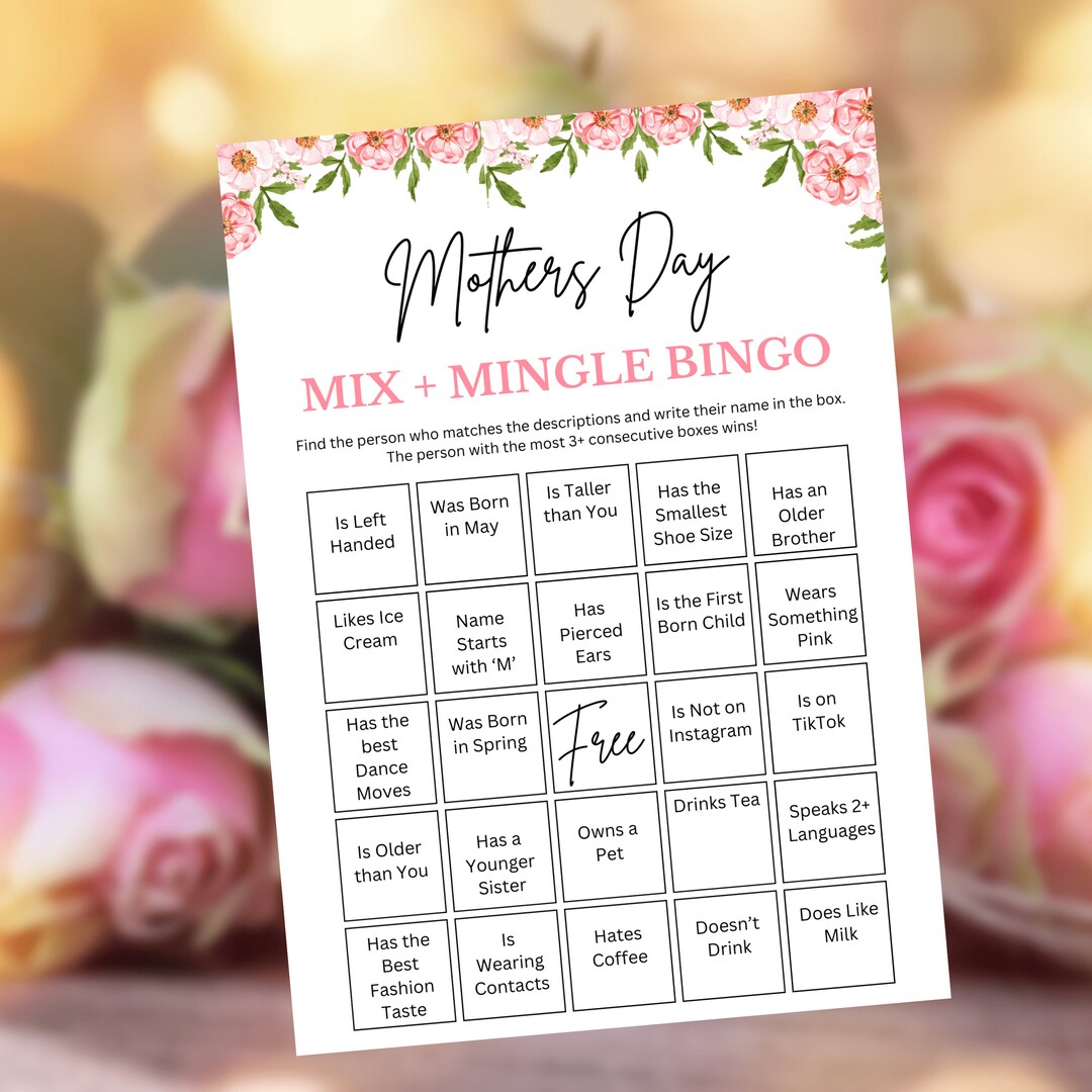 Mothers Day Games, BINGO, Mix and Mingle Bingo, Find Someone Who Bingo ...