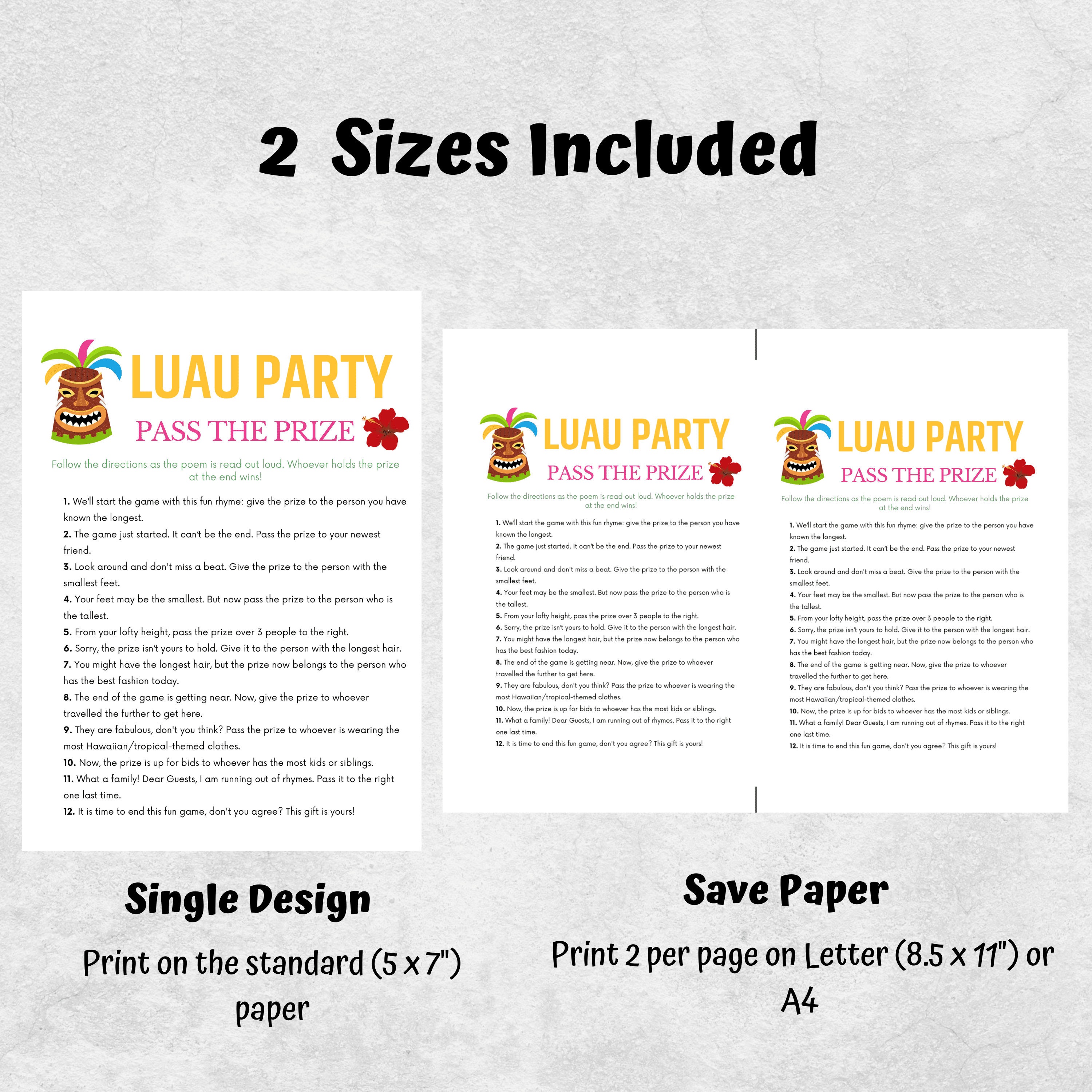 Luau Party Games, Pass the Prize, Pass the Gift Poem, Luau Games, Tiki ...