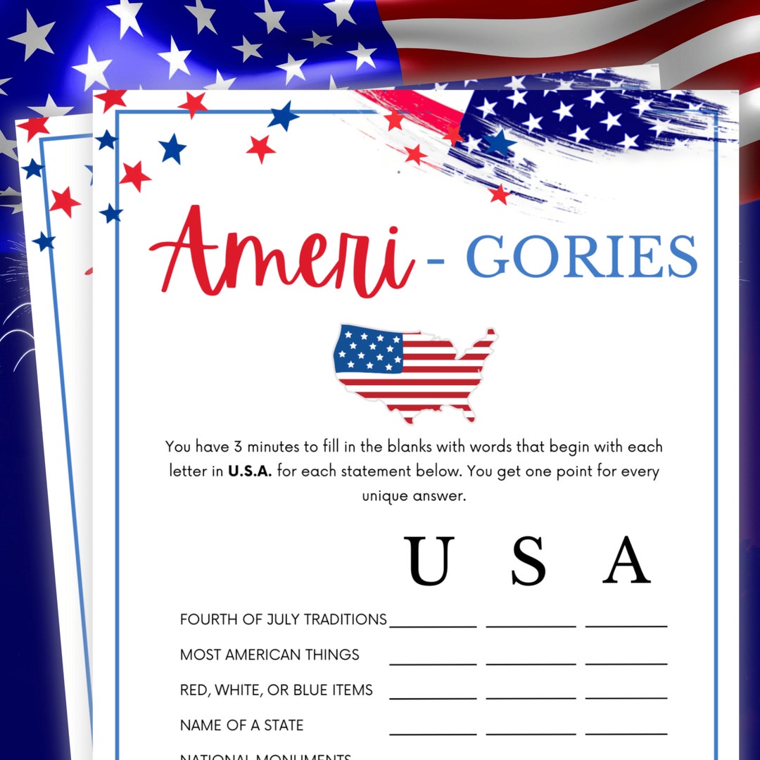 Patriotic Party Games, USA Scattergories, Printable Patriotic Games ...