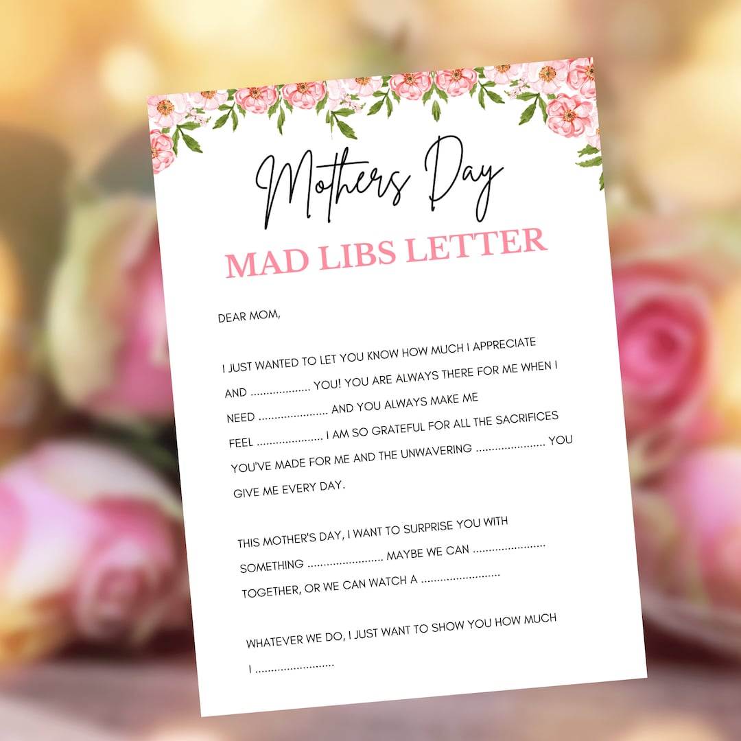 Mothers Day Games, Mad Libs Letter, Mothers Day Party Games for Kids ...