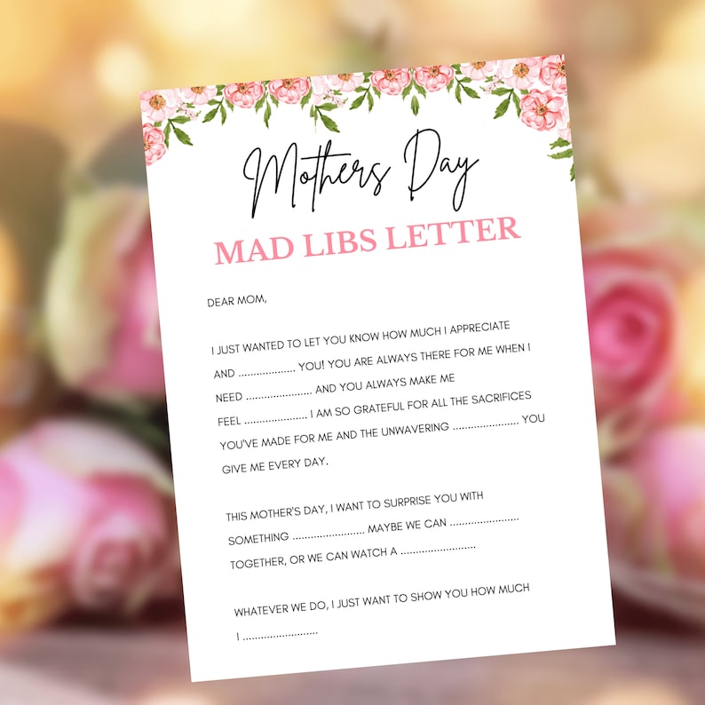 Mothers Day Games, Mad Libs Letter, Mothers Day Party Games for Kids ...