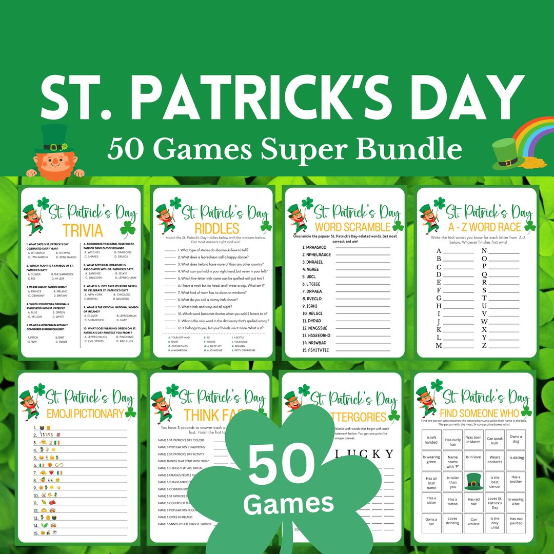 St Patricks Day Games, 50 Games SUPER Bundle, St Patrick's Day Party ...