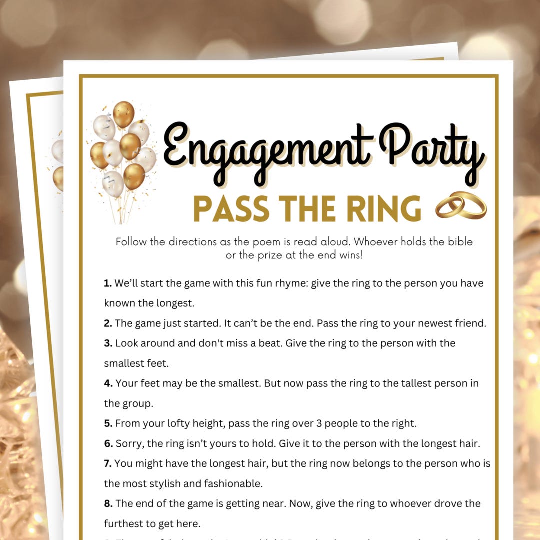 Engagement Party Pass the Ring Game, Engagement Party Games, Printable ...