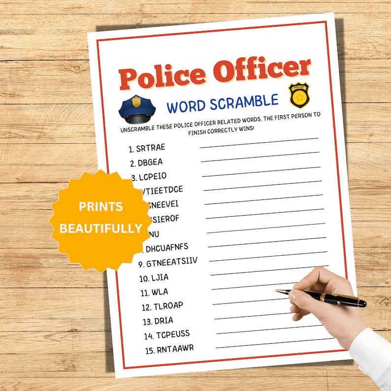Police Officer Games, Police Word Scramble, Police Party Games, Police ...