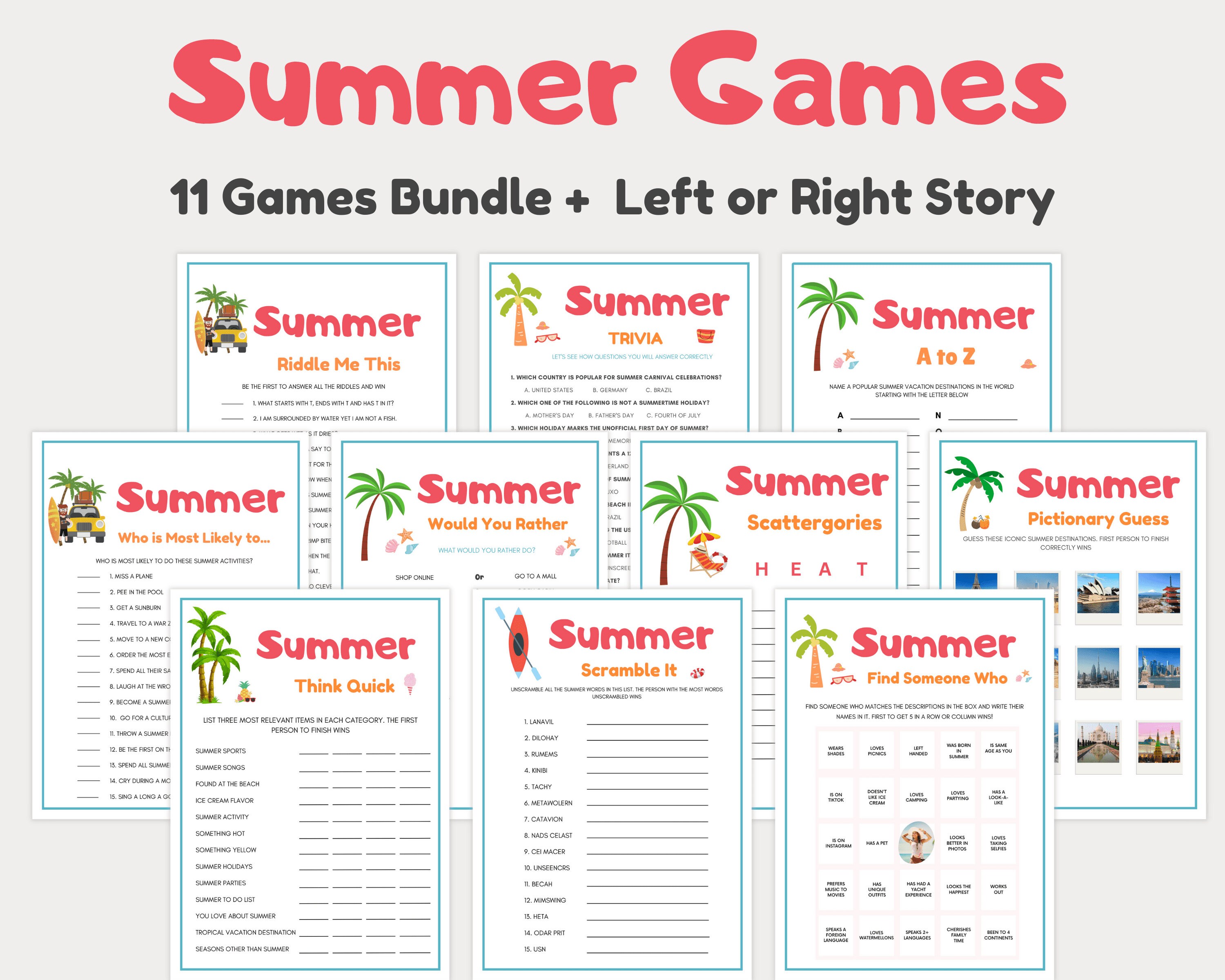 Summer Games Bundle, Summer Games for Kids, Summer Games for Adults ...