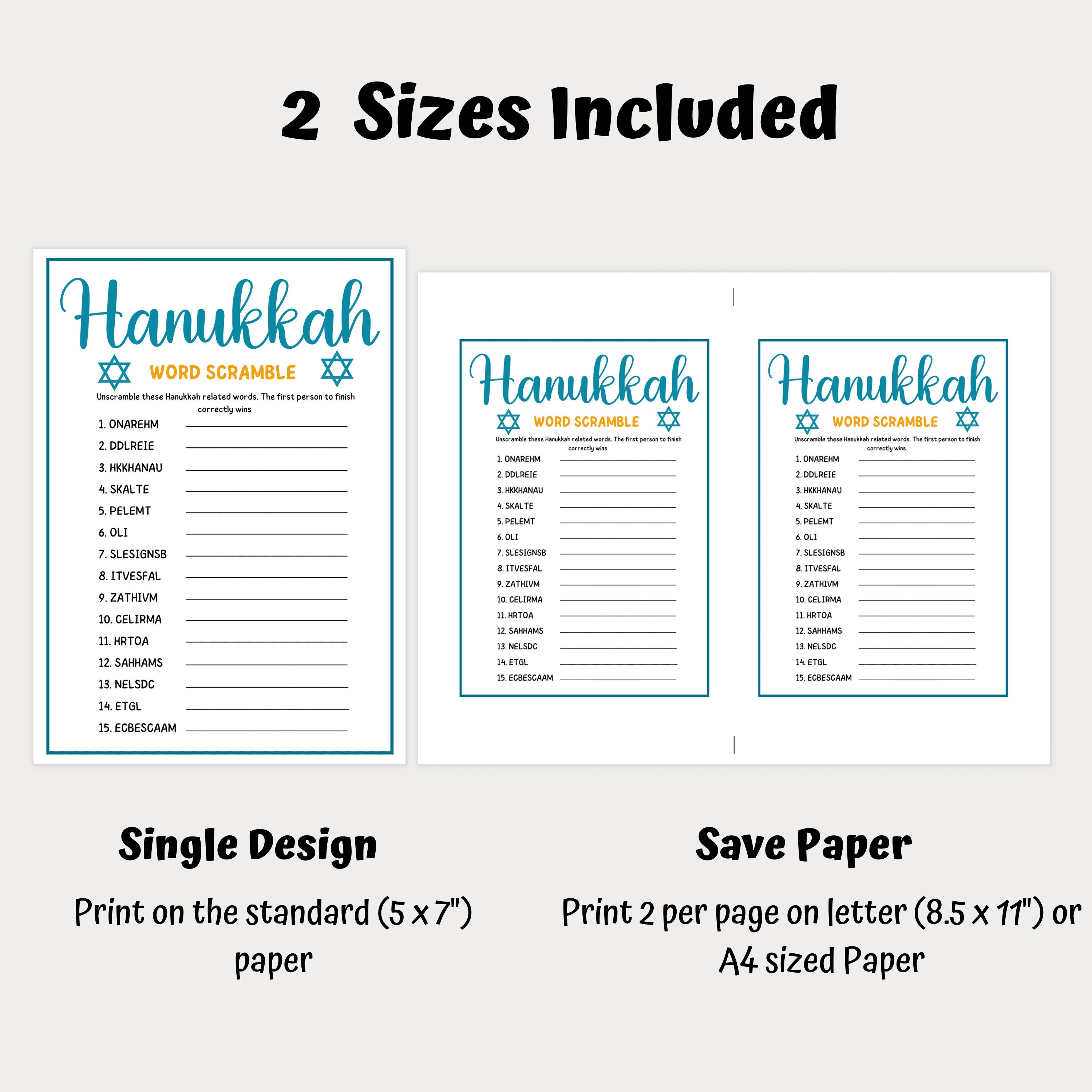 Hanukkah Games, Word Scramble, Hanukkah Party Games, Religious Holiday ...