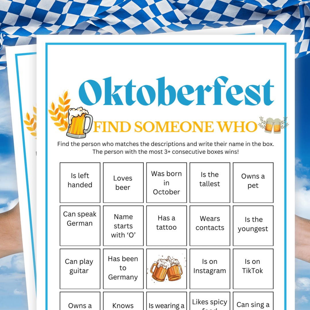 Oktoberfest Party Games, Find Someone Who BINGO, Beer Festival Games ...