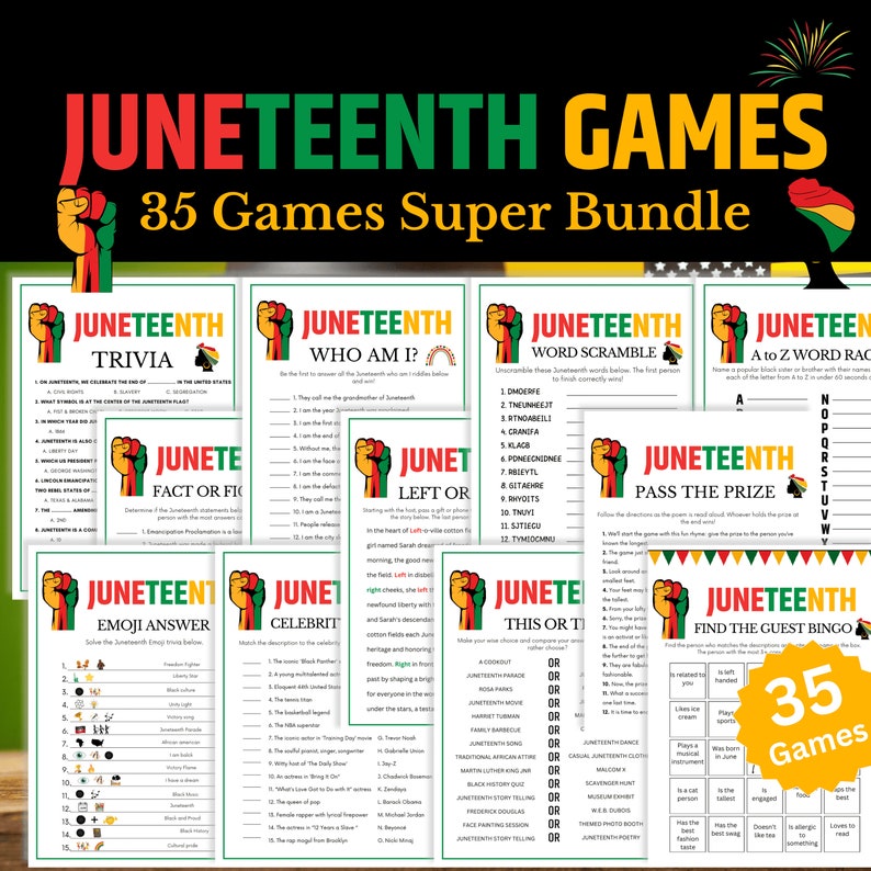 Juneteenth Games Bundle, 35 Games SUPER Bundle, Juneteenth Party Games ...