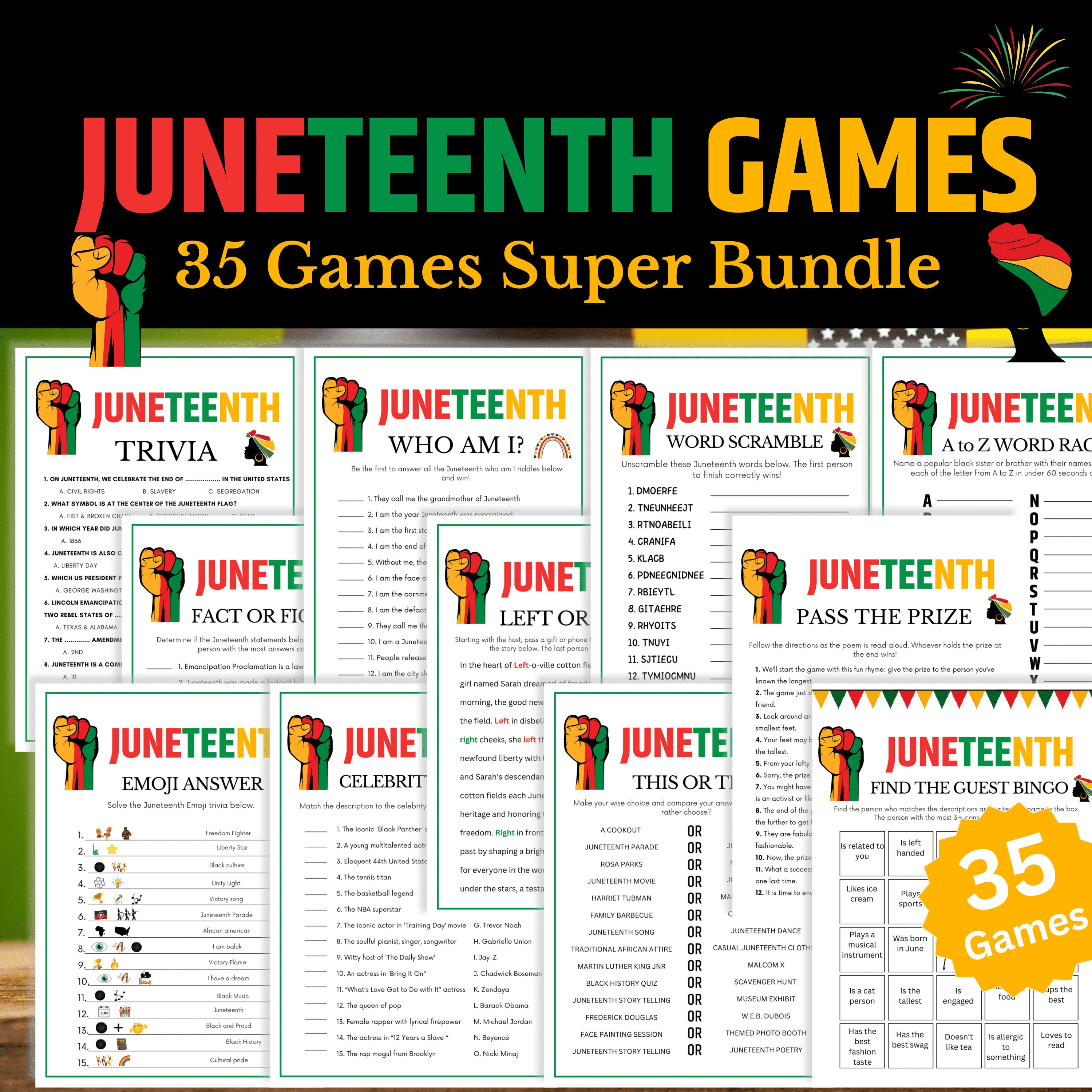 Juneteenth Games, 35 Games SUPER Bundle, Juneteenth Party Games, Black ...