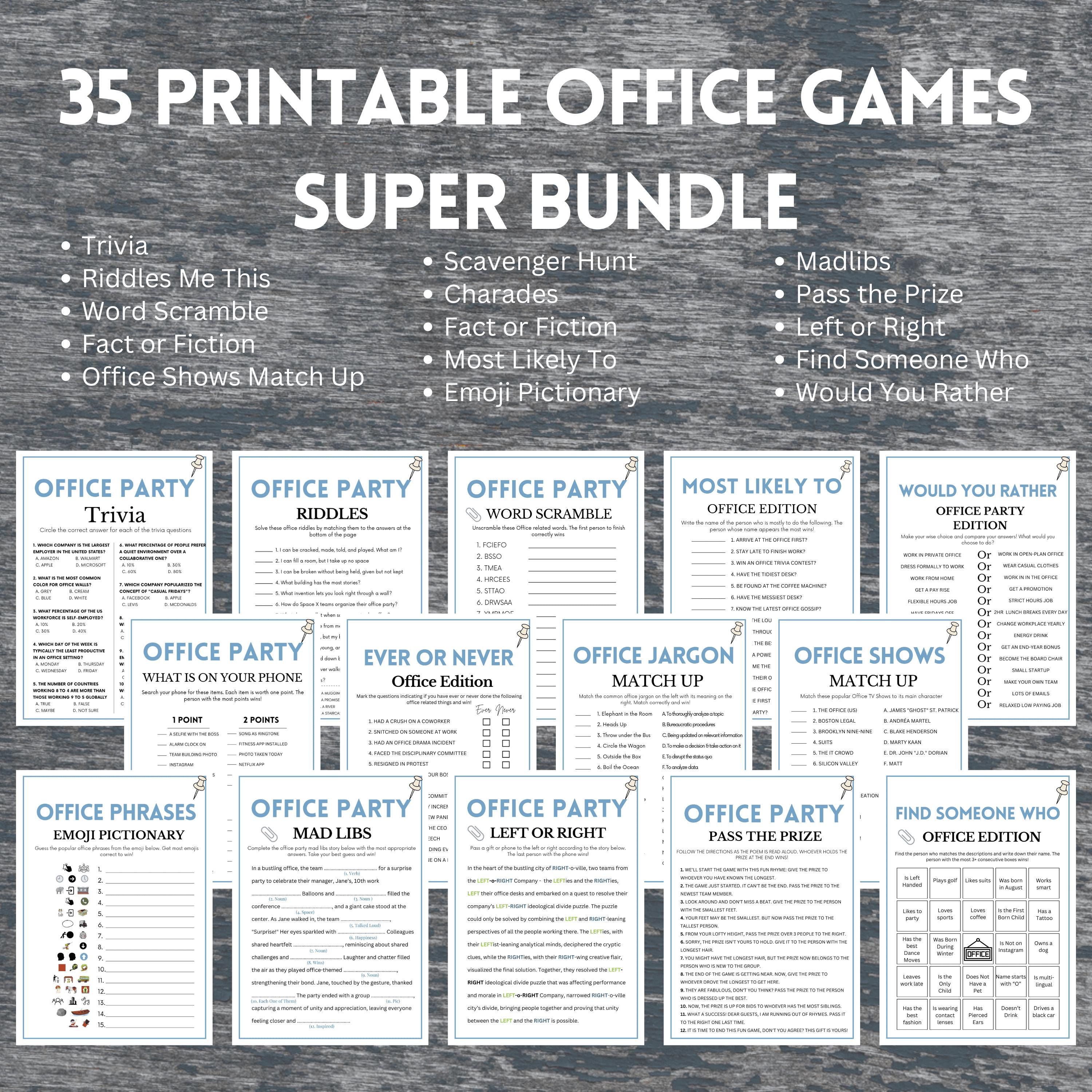 Office Games Bundle, 50 Games SUPER Bundle, Office Party Games, Office ...