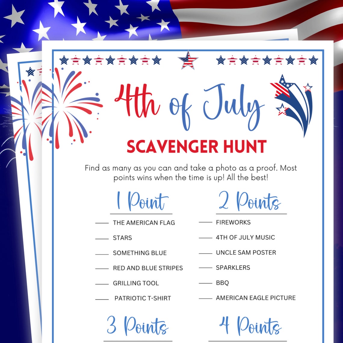 4th of July Games, Scavenger Hunt, Independence Day Games, Patriotic ...