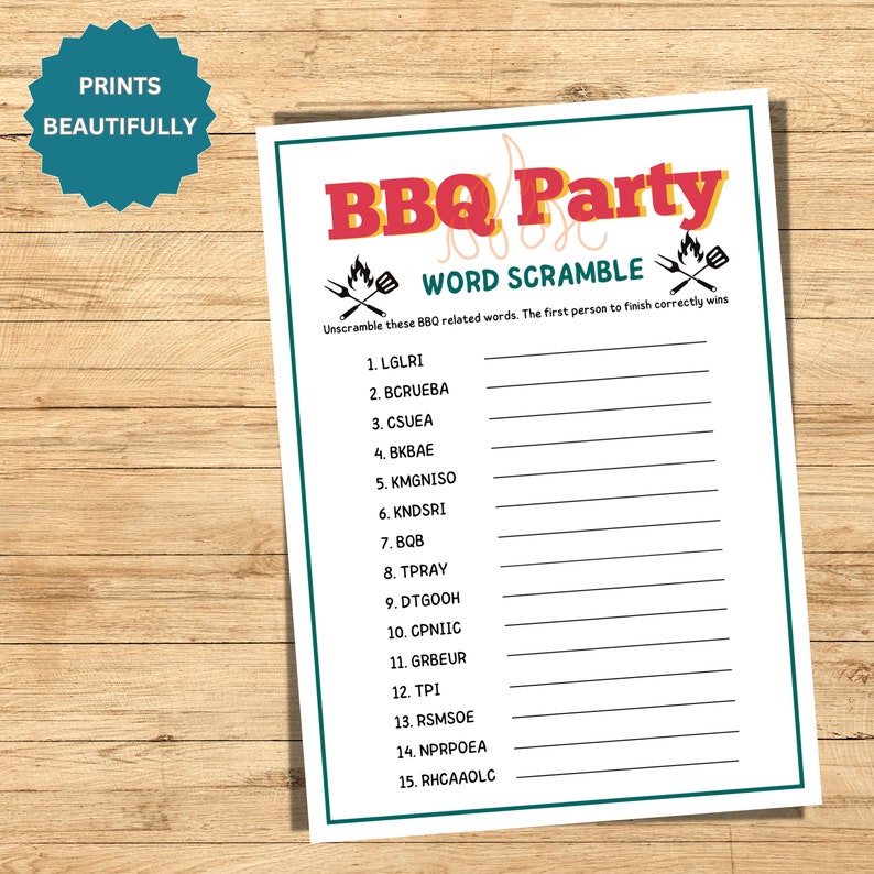 BBQ Party Word Scramble BBQ Printable Party Games for Adults - Etsy