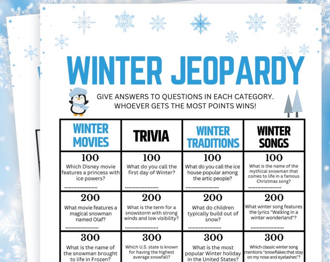 Winter Trivia Game, Winter Jeopardy, Winter Seniors Game, Winter School ...