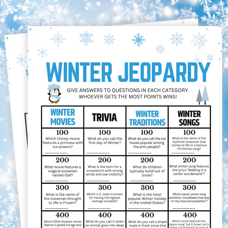 Winter Trivia Game, Winter Jeopardy, Winter Games, Winter Party Games ...