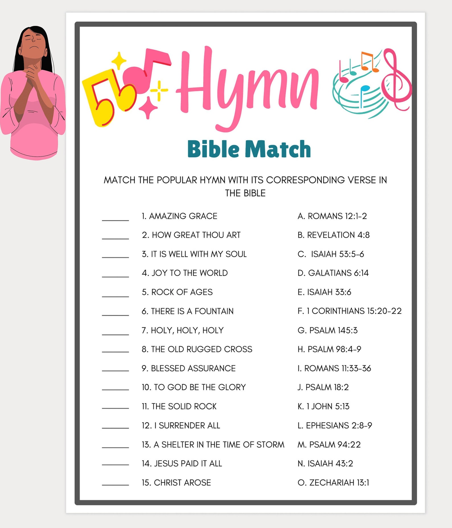 Bible Games, Bible Hymn Match Game, Women's Ministry Games, Bible Games ...