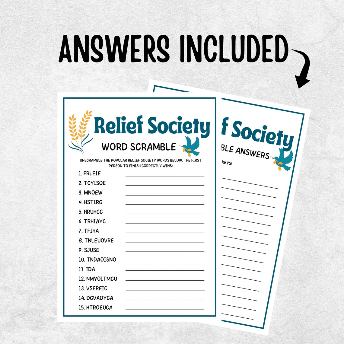 Relief Society Word Scramble, Relief Society Games, Party Games for ...