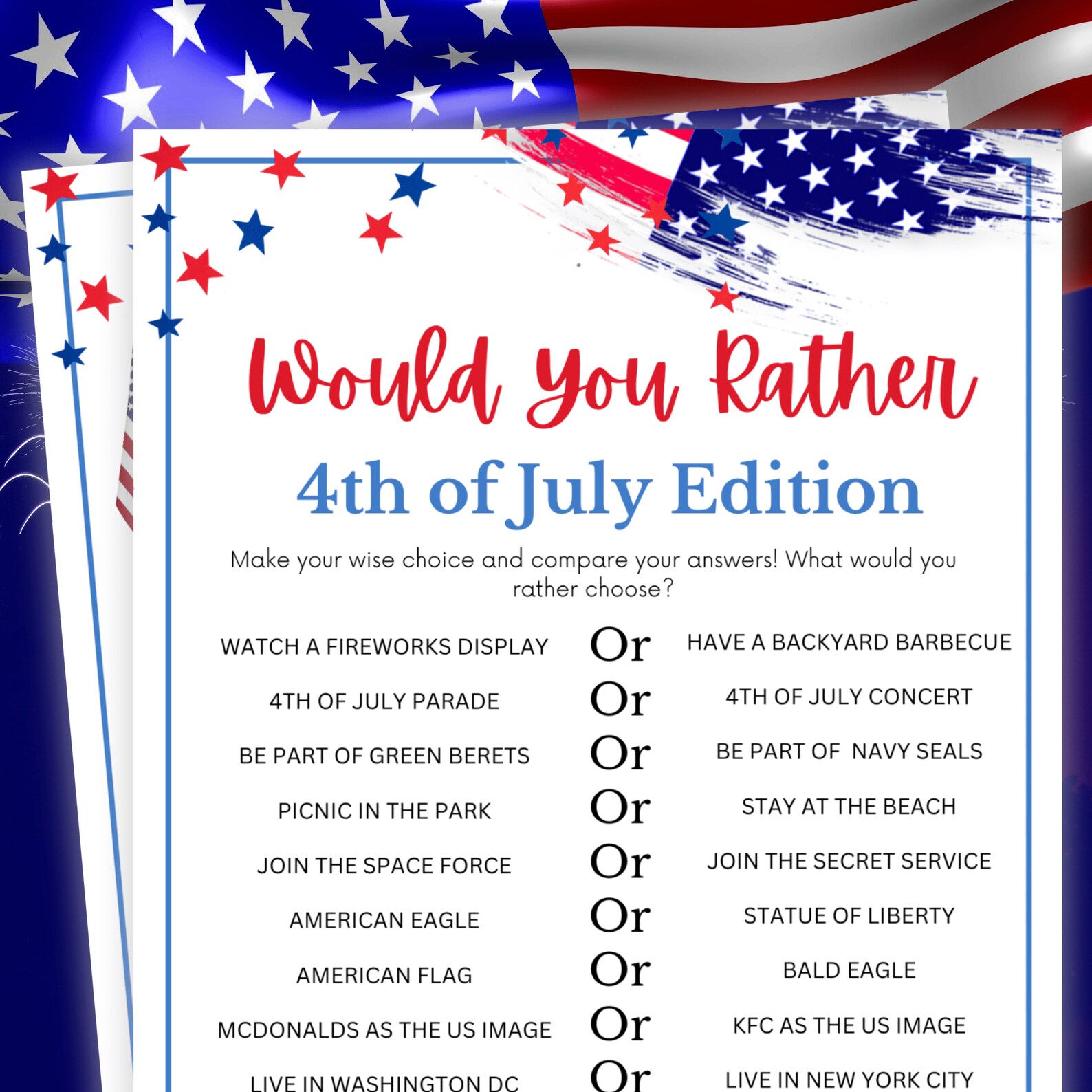 4th of July Games, Would You Rather, 4th of July Party Games, Patriotic ...