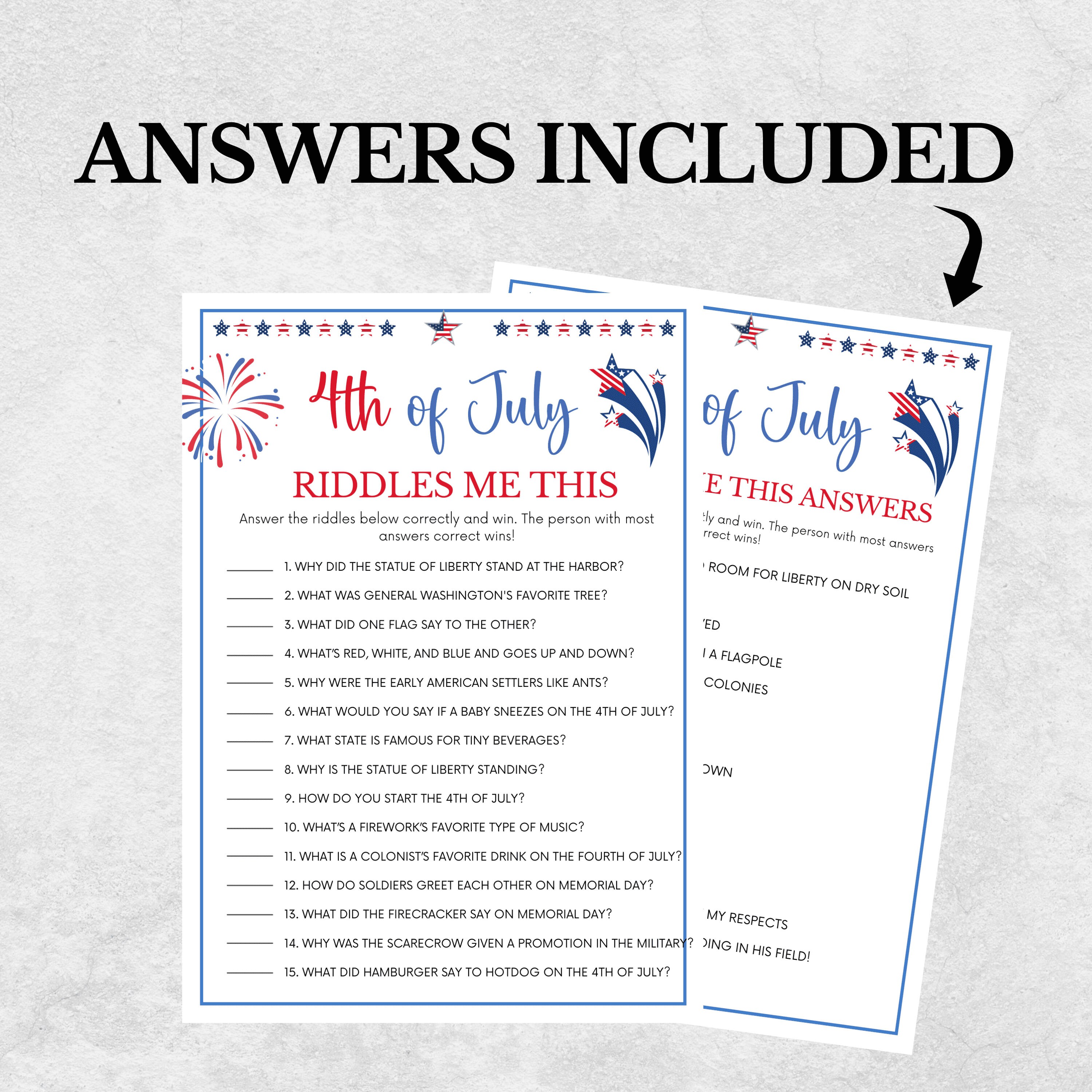 4th of July Riddle Me This, 4th of July Games, Independence Day Games ...