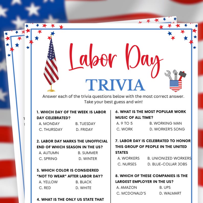 Labor Day Trivia, Labor Day Games, Printable Labor Day Games, Labor Day ...