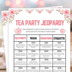 Tea Party Games, Jeopardy, Tea Party Trivia, Ladies Tea Party Games ...