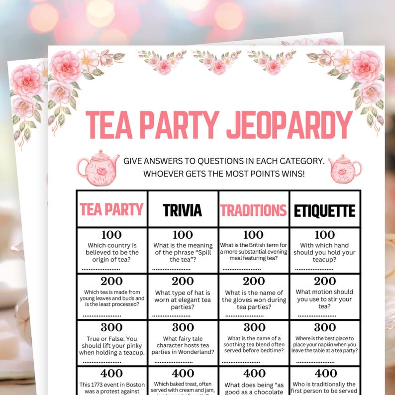 Tea Party Games, Jeopardy, Tea Party Trivia, Ladies Tea Party Games ...