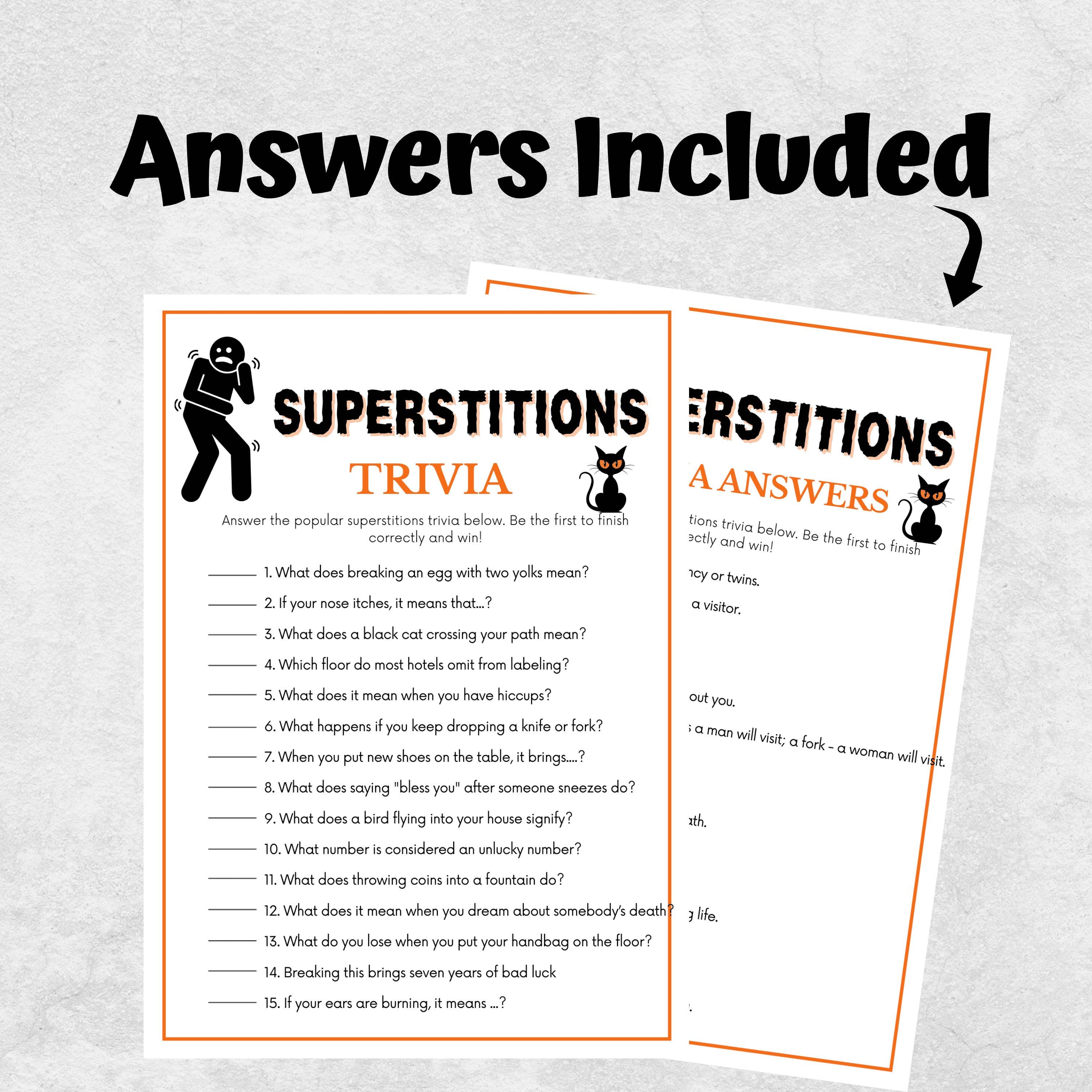 Superstitions Trivia, Halloween Games, Slumber Party Games, Brunch ...