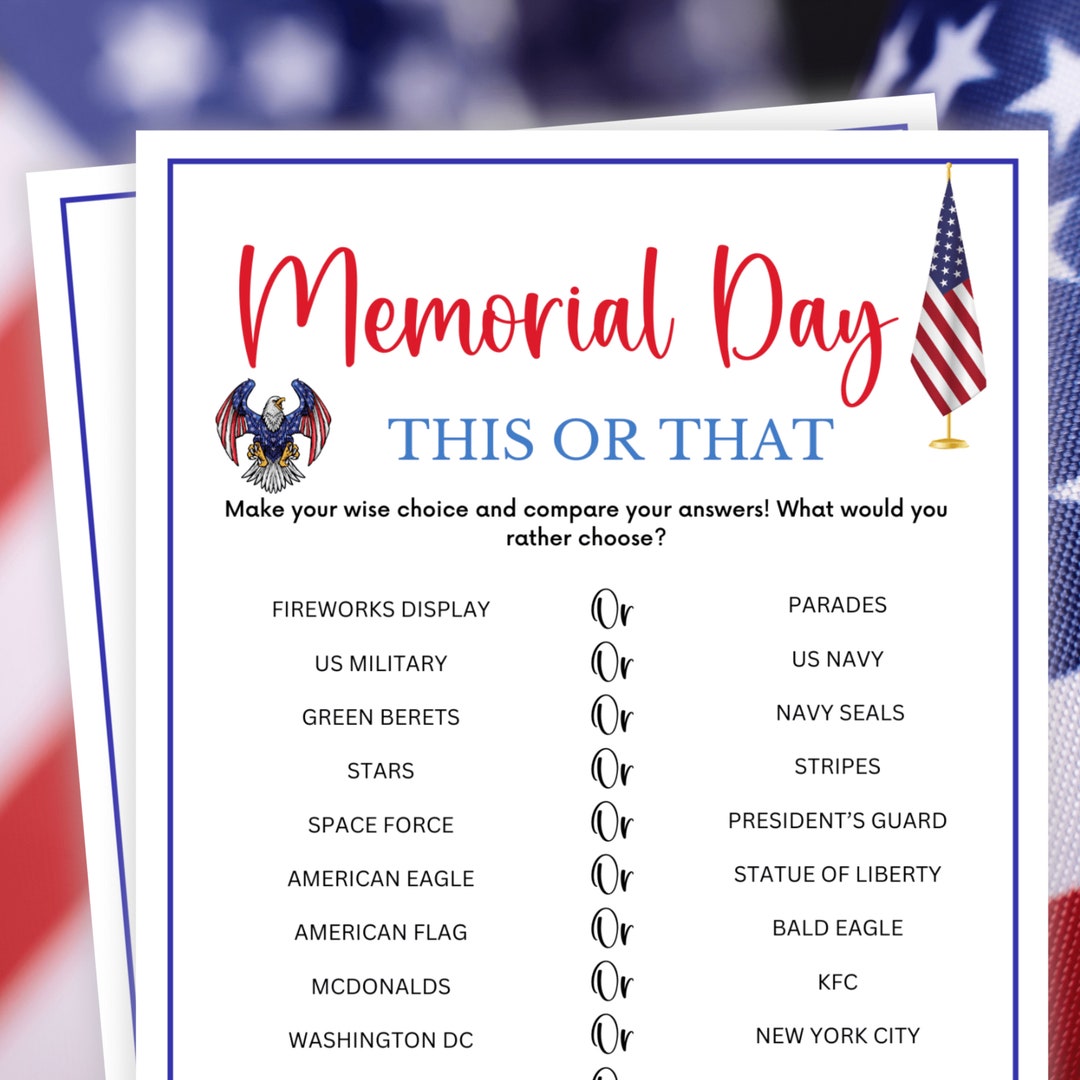 Memorial Day Games, This or That, Memorial Day Party Game, Patriotic ...