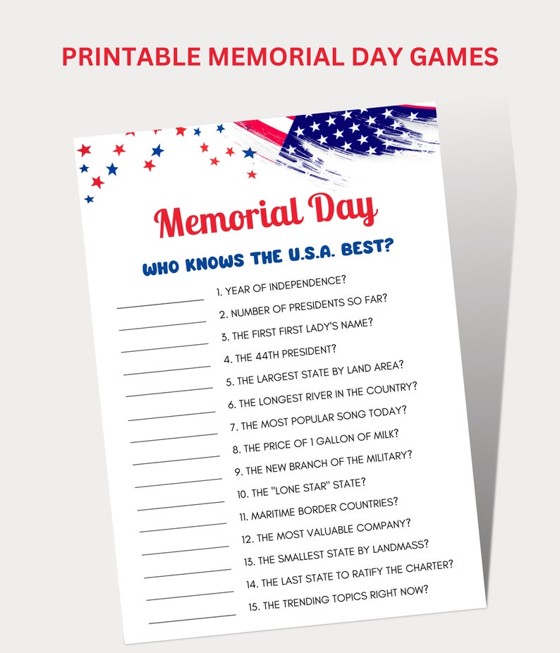 Memorial Day Games, Who Knows the USA Best?, Memorial Day Party Games ...