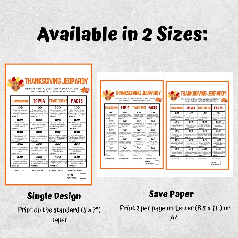 Thanksgiving Jeopardy, Thanksgiving Printable Games, Jeoparty, Fall ...