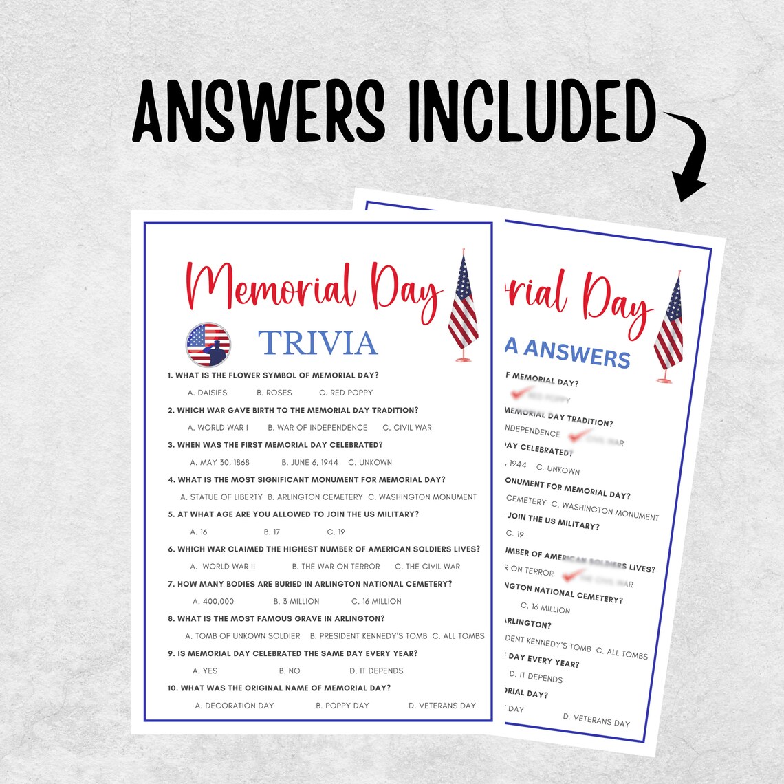 Memorial Day Trivia, Memorial Day Games, Memorial Day Party Game for ...